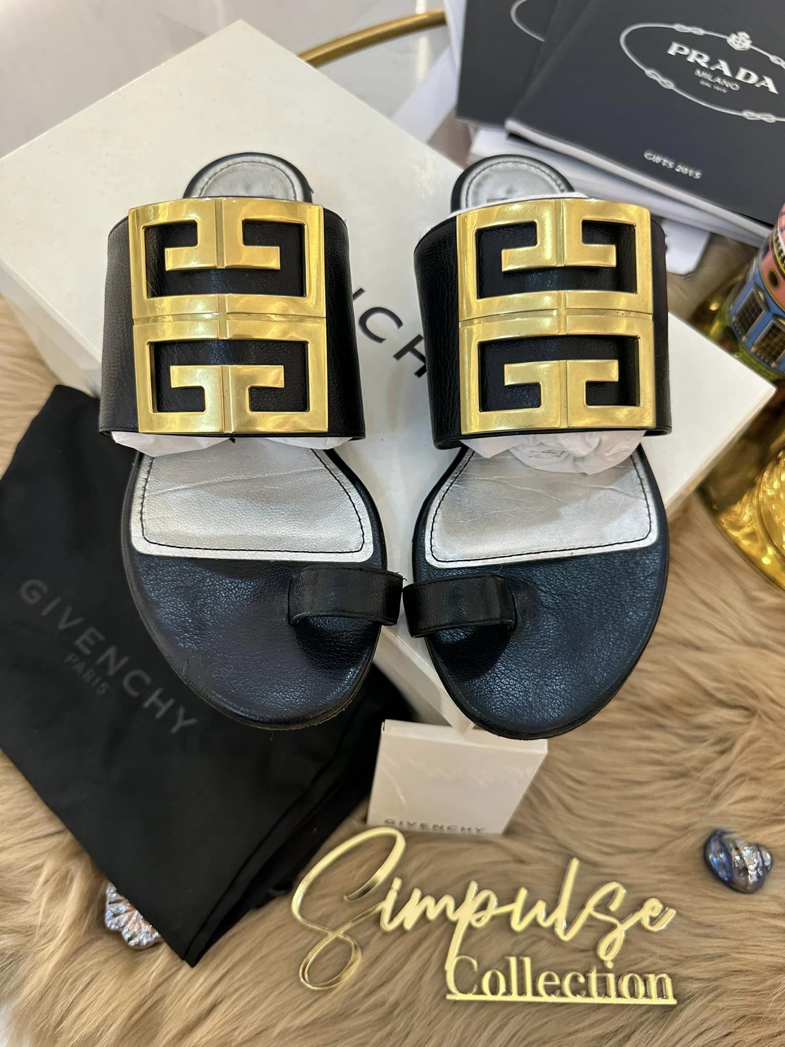 4G Logo Black Leather Sandals – Simpulse Collection PH